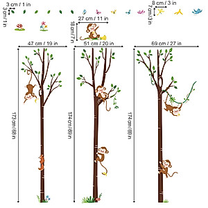 decalmile Wall Stickers Monkey Tree Large Animals Birch Wall Sticker Wall Decoration Bedroom Kids Baby Nursery Living Room