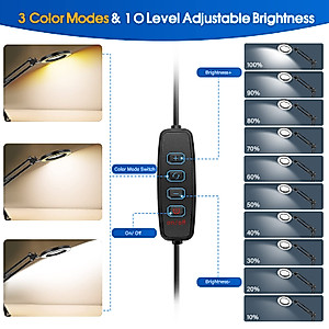 64 LED USB 10X Magnifying Desk Lamp with Clamp, Desk Hands-Free Lighted Magnifier with 3 Color Modes, 10 Level Dimmable and Flexible Gooseneck for Reading Craft Sewing Repair Close Work Beauty
