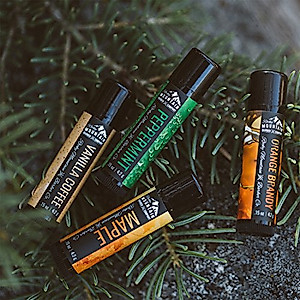Lip Balm Set - 4 Scents - Maple, Vanilla Coffee, Peppermint, & Orange Brandy - No Shine Matte Finish - Featuring Coconut Oil, Avocado Oil, Bees Wax, & Shea Butter by Rocky Mountain Barber Company