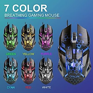 CHONCHOW Light Up Keyboard and Mouse Combo, Full Size RGB Gaming LED Keyboard and Rainbow Wired Gaming Mouse for PS4 PS5 Xbox One Computer Desktop PC Gamer Office