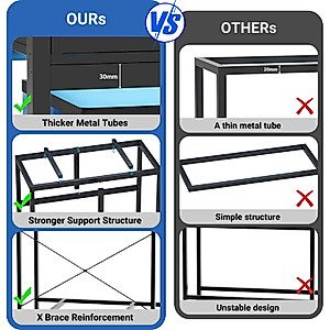 iSunirm 40 Gallon Fish Tank Stand with LED Light and Outlet, Metal Aquarium Stand with Cabinet and Accessories Storage, Reptile Tank Turtle Terrariums Table Stand Hold 880LBS and 2 Aquariums, Black