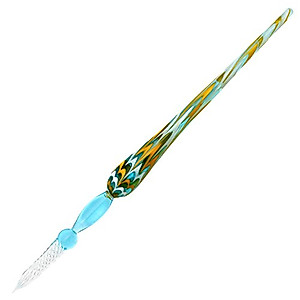 Gullor Glass Dip Pen Vintage Handmade Glass Signature Pen Crystal Dip Sign Pen Gift Pen, Light Blue