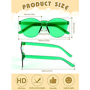 Hoteam 24 Pairs Rimless Round Sunglasses Bulk Tinted Party Sunglasses Transparent Candy Color Eyewear for Women Men Party (Green)