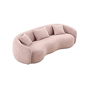 FANYE 93.6" Teddy Boucle Fabric Cloud Leisure Modern Comfy 4 Seaters Half-Moon Curved Couch,Beautiful Freestanding Sofa Perfect Shape More Decorative for Home Office Apartment Living Room, Pink