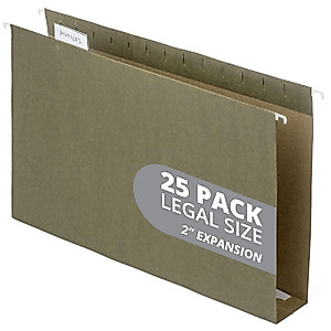 Blue Summit Supplies Extra Capacity Hanging File Folders, 9 x 14 Legal Size, Heavy Duty, 2 Inch Expansion Filing Folders, 1/5 Tab, for Bulky Files, Legal Charts, Standard Green, 25 Pack