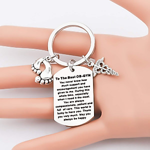 UJIMS OBGYN Appreciation Gift Gynecologist Keychain with Baby Footprint Charm Thank You Jewelry for Delivery Nurse (Gynecologist Keychain)