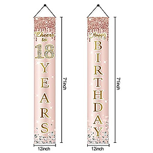 18th Birthday Door Banner Decorations for Girls, Pink Rose Gold Happy Eighteen Birthday Door Porch Backdrop Party Supplies, Happy Birthday Cheers To 18 Years Sign Decor