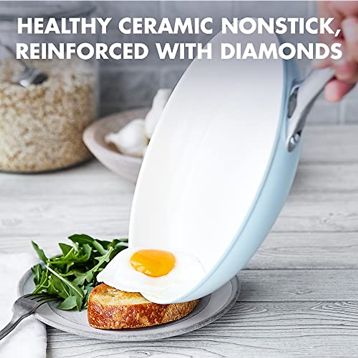 GreenPan Padova Hard Anodized Healthy Ceramic Nonstick, 12" Frying Pan Skillet with Lid and Helper Handle, PFAS-Free, Dishwasher Safe, Light Blue