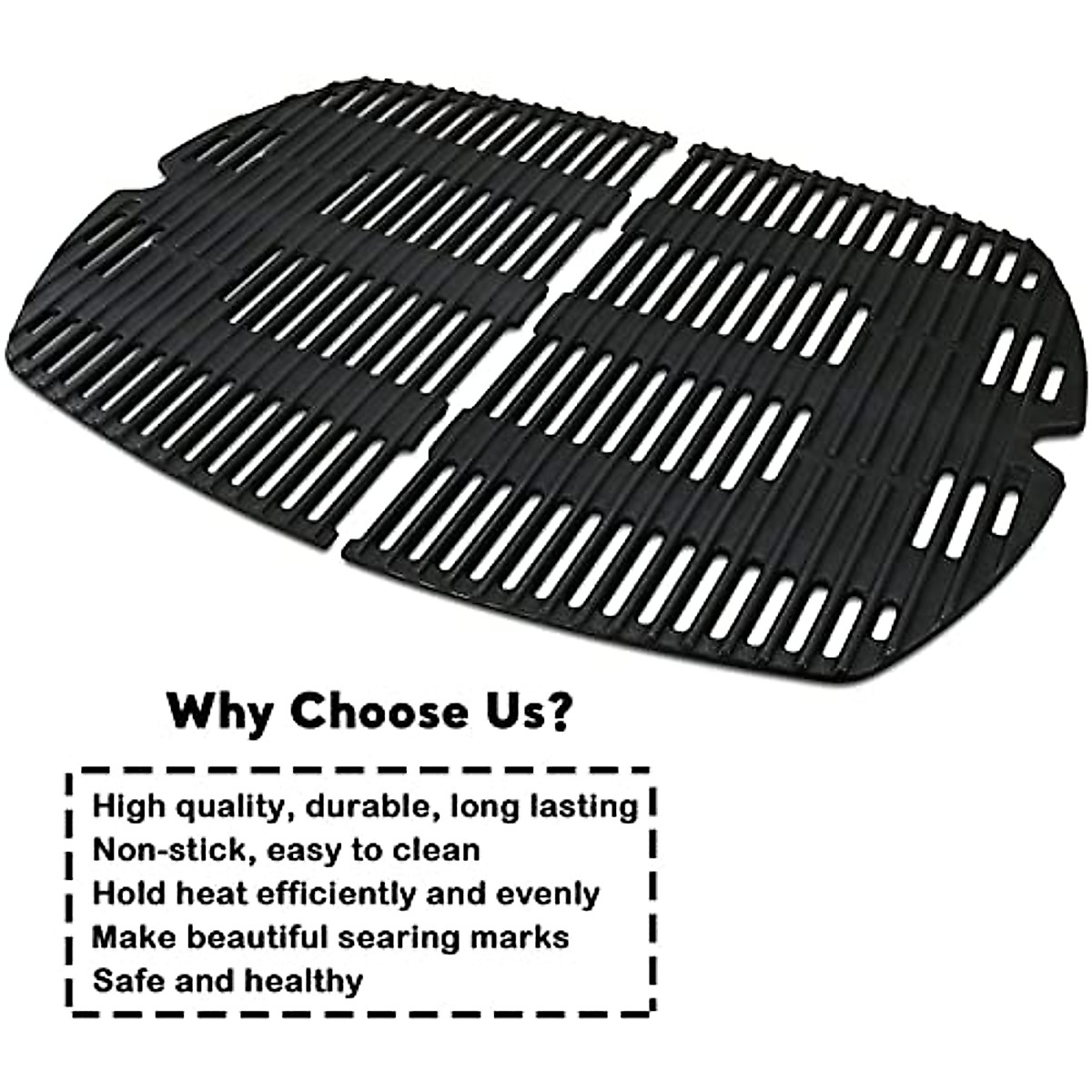 Uniflasy 7646 Cooking Grates for Weber Q300 Q320 Q3000 Q3200 Series Gas Grills Grill Parts Cast Iron Grill Grates Replacement for Weber Q300 2 Pack