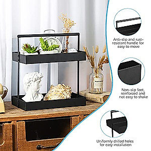 YANBETTER 2 Tier Bathroom Countertop Sink Vanity Trays, Black Makeup Organizer for Bathroom Supplies Kitchen Spice Rack Countertop Storage Shelf Cosmetic Vanity Storage Tray (black2)