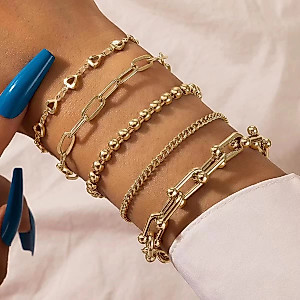 Cocazyw 19pcs Multiple Layered Stackable Open Cuff Wrap Bangle Rose gold Gold Bracelets for Women Jewelry Adjustable Bangles for Girls Set Gifts (Gold-2)