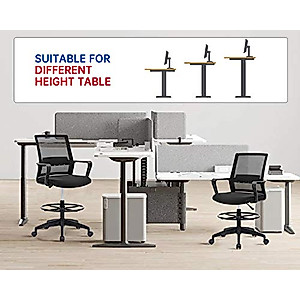 Drafting Chair Tall Office Chair Adjustable Height with Lumbar Support Arms Footrest Mid Back Desk Chair Swivel Rolling Mesh Computer Chair for Adults Standing Desk Drafting Stool(Black)