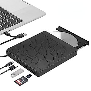 Zilynhom External DVD Drive for Laptop, USB 3.0 Type-C CD DVD +/-RW Burner Optical Disk Drive, Portable CD/DVD ROM Writer Reader with 2 Card Slot& 3 USB Port, for Desktop Windows 10/8/7 Linux Mac OS