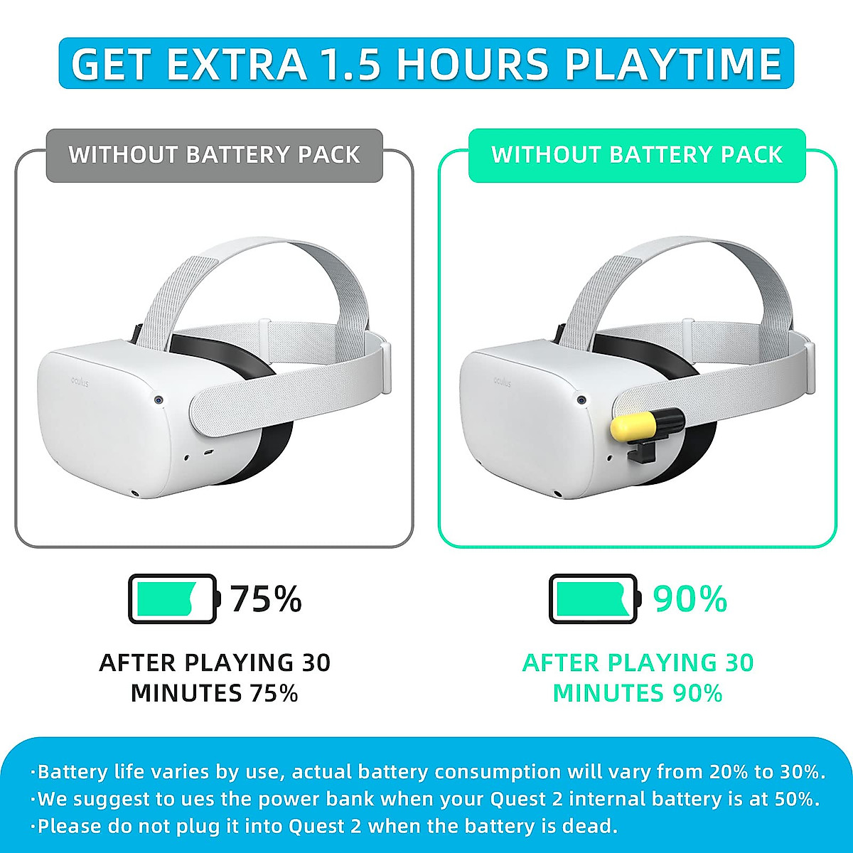 RCGEEK Capsule Power Bank for Oculus Quest 2 Accessories Battery Pack, 3300mAh Small Qculus Quest 2 Battery Pack Portable Charger, Ultra Compact & Lightweight, Extra Play Time