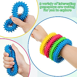 Jenaai 12 Pack Sensory Fidget Toys Spiky Sensory Ring and Bracelet Stretchy Soft Flexible and Rubber Spikes Stress Rings for Youth Adults Calm Reduce Stress (Red Blue Yellow Green)
