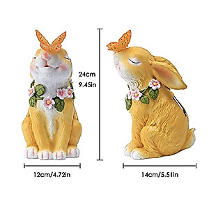 TOGYEUK Rabbit Garden Statue,Large Easter Bunny Statue,Resin Outdoor Rabbit Figurines with Solar Butterfly Light,Bunny Decor for Yard Lawn,Animal Figurine Ornament for hanksgiving Day, Christmas