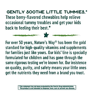 Nature's Way Kids Tummy Soothe with Calcium & Ginger, For Occasional Tummy/Stomach Upset*, Berry Blast Flavored, 60 Vegan Chewable Tablets