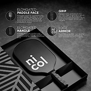 Nicol Pickleball 2024 P-One Elongated Pickleball Paddle - T700P Processed Carbon Fiber Pickleball Paddle for Increased Spin & Control - Aerodynamic Curved Pickleball Racket with Elongated Handle