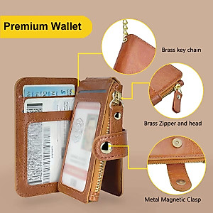 Keychain Wallet with ID Window, Small Rfid Blocking Wallet with Credit Card Holder for Women Leather Minimalist Wallet for Men (brown)