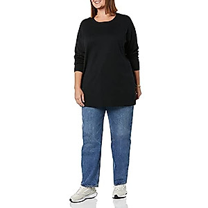 Amazon Essentials Women's Lightweight Long-Sleeve Crew Neck Tunic Sweater (Available in Plus Size), Black, Large