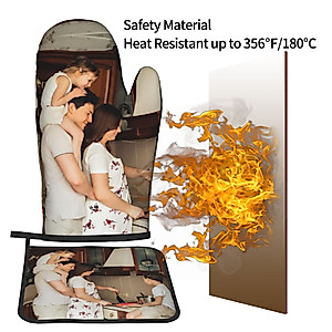Custom Oven Mitts and Pot Holders Sets with Image Text Personalized Heat Resistance Cooking Gloves & Pot Cover Kitchen Gifts for Men Women Cooking Baking BBQ Grilling