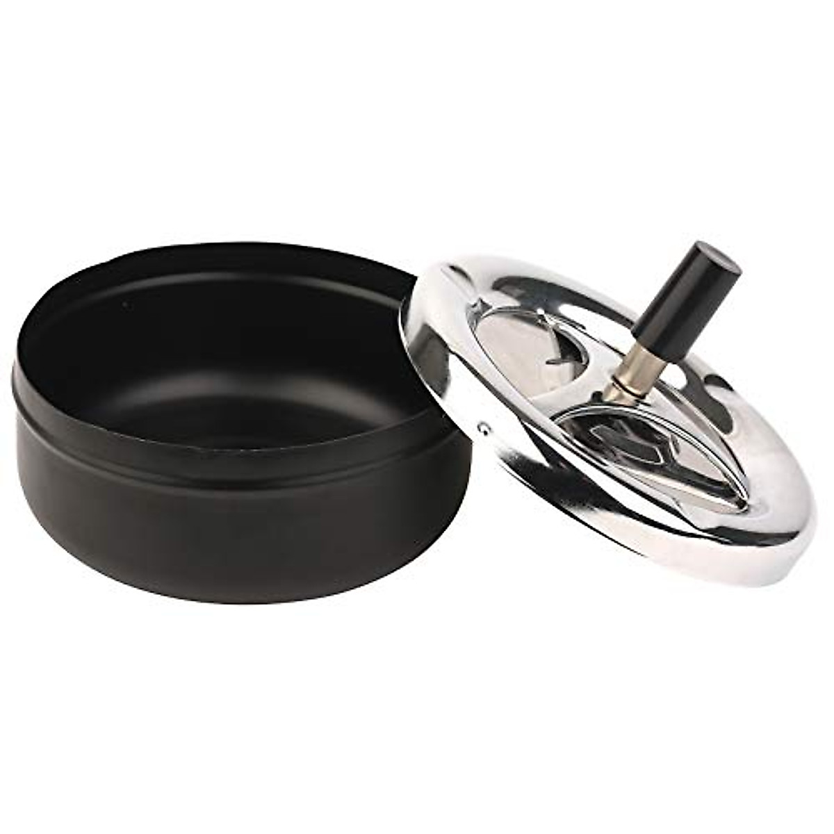 Mantello Round Push Down Cigarette Ashtray with Spinning Tray, Large, Black