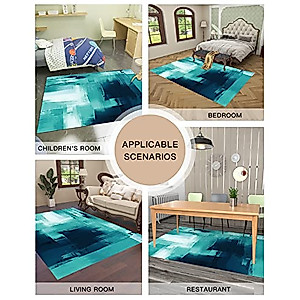 Anzona Painting Teal Indoor Area Rug 3 Ft x 5 Ft, Green Modern Abstract Art Non-Slip Runner Rug for Kids Room, Ombre Oil Print Texture Living Room Bedroom Bathroom Decor Floor Carpets
