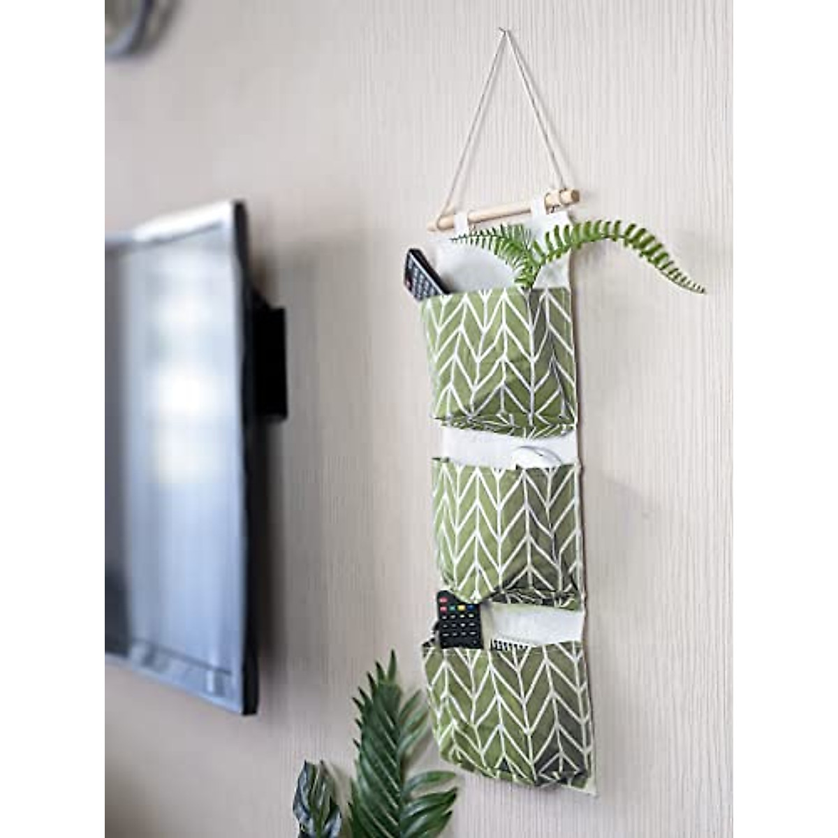 SAMZAREULO Wall Closet Hanging Storage Bag, 3 Remote Size Pocket Over Door Hanging Storage Bags