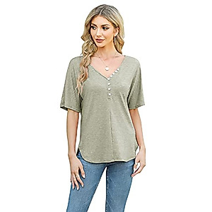 NIUBIA Women's Fashion Summer V-Neck Half Sleeves Oversized T Shirt Casual Loose Basic Tops Green