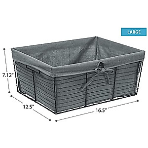 Sorbus Premium Basket Set with Cotton Fabric Liner - Multipurpose Versatile Stackable Baskets for Organizing - Rustic Farmhouse Open Home Storage Bins & Decorative Baskets for Shelves - 2 Pack | Gray