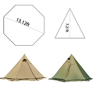 Vilemoon Tipi Hot Tent with Fire Retardant Stove Jack for Flue Pipes, 3~4 Person, Lightweight, Teepee Tents for Family Team Outdoor Backpacking Camping Hiking (Green)