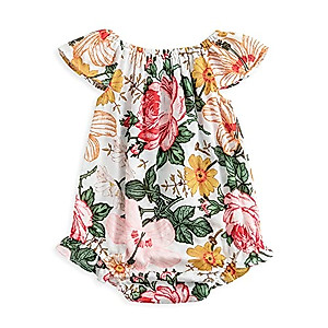 Simplee kids Baby Girls Summer Romper Cotton Onesie Infant Newborn Floral Ruffled Sleeveless Bodysuit for 12 Months Red