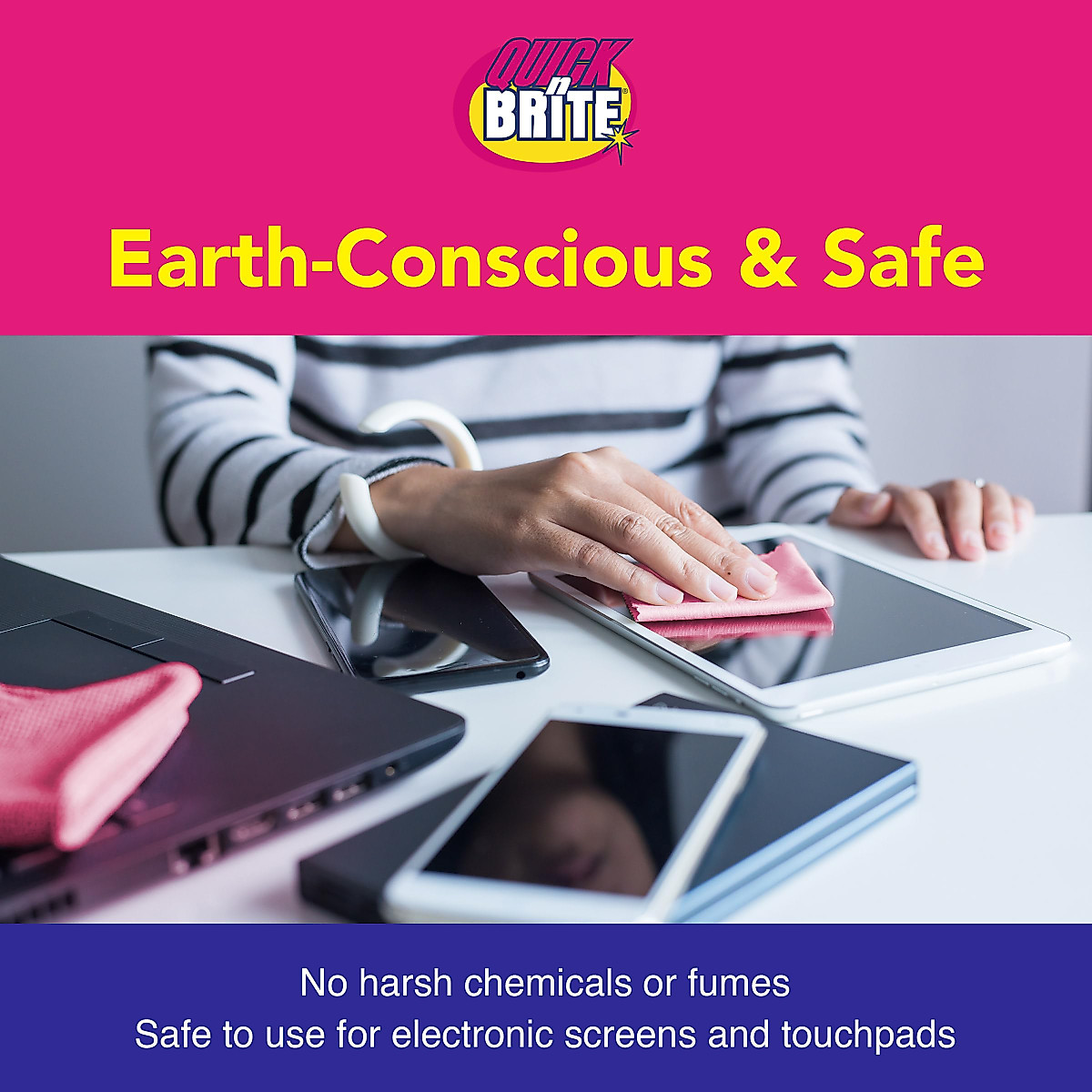 Quick N Brite Screen Cleaner with Microfiber Cleaning Cloth, 2 pc Cleaning Spray for TV, Computers, Laptops, Smartphones and More, 8 oz