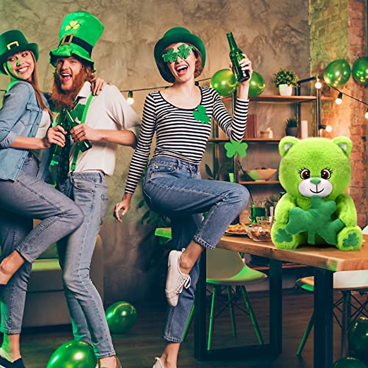 Kasyat St. Patrick's Day Bear Stuffed Animal with Shamrock 12 Inch Plush Bear Cute Stuffed Bear Plushie Shamrock Lover Birthday St. Patrick's Day Party Favor Gifts