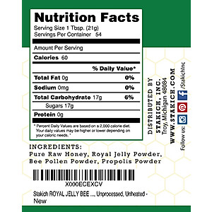 Stakich Royal Jelly, Bee Pollen, Propolis Raw Honey - Pure, Unprocessed, Unheated - 40 Ounce