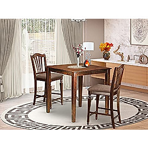 East West Furniture VNCH3-MAH-C Vernon 3 Piece Kitchen Counter Height Dining Set Contains a Square Pub Table and 2 Linen Fabric Upholstered Chairs, 36x36 Inch, Mahogany