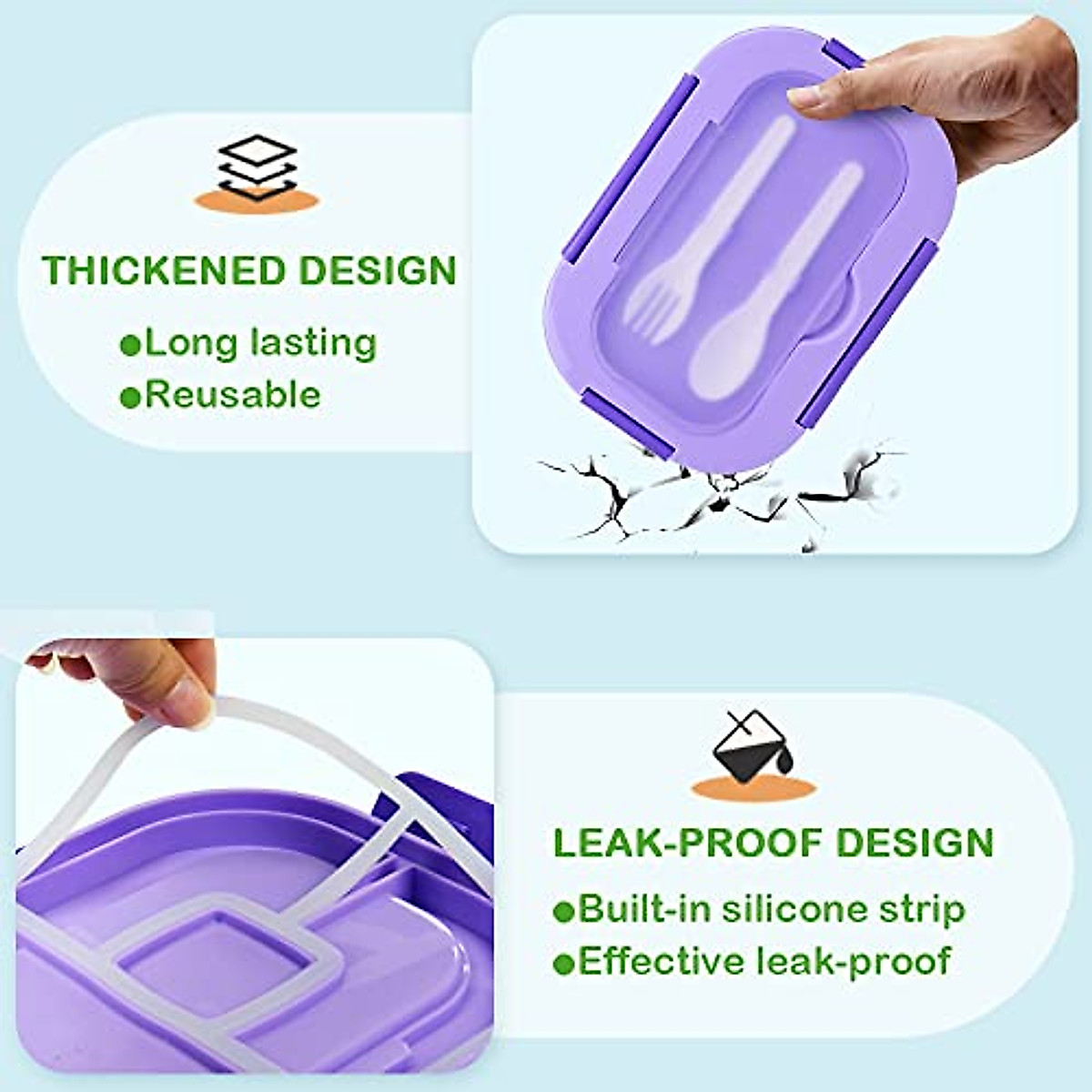 HONZUEN Bento Lunch Box, 4-Compartment Lunch Salad Container, Lunch Box Kit with Spoon and Fork, Microwave Safe Meal Prep Containers for Sandwich, Pasta, Fruit, Travel (Purple)