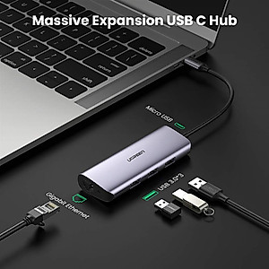 UGREEN USB C Hub Type C to 3 Port USB 3.0 Dock with Gigabit Ethernet Adapter Micro USB Power Compatible with MacBook Pro Air Mac Mini Dell XPS Chromebook Pixel Surface Book 2 Samsung S10 S9 Plus S8