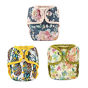 ReUseLife One Size Cloth Diaper Cover Snap with Double Gusset 3 Pack (Rose Pineapple Bloom)