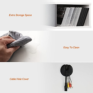 WAMPAT Floating 70 inch TV Stand with 16-Color LED Lights, Entertainment Center Media Console, Wall Mounted Shelf Media Console Cabinet with Storage for 65/70/75 Inch TVs, White&Grey