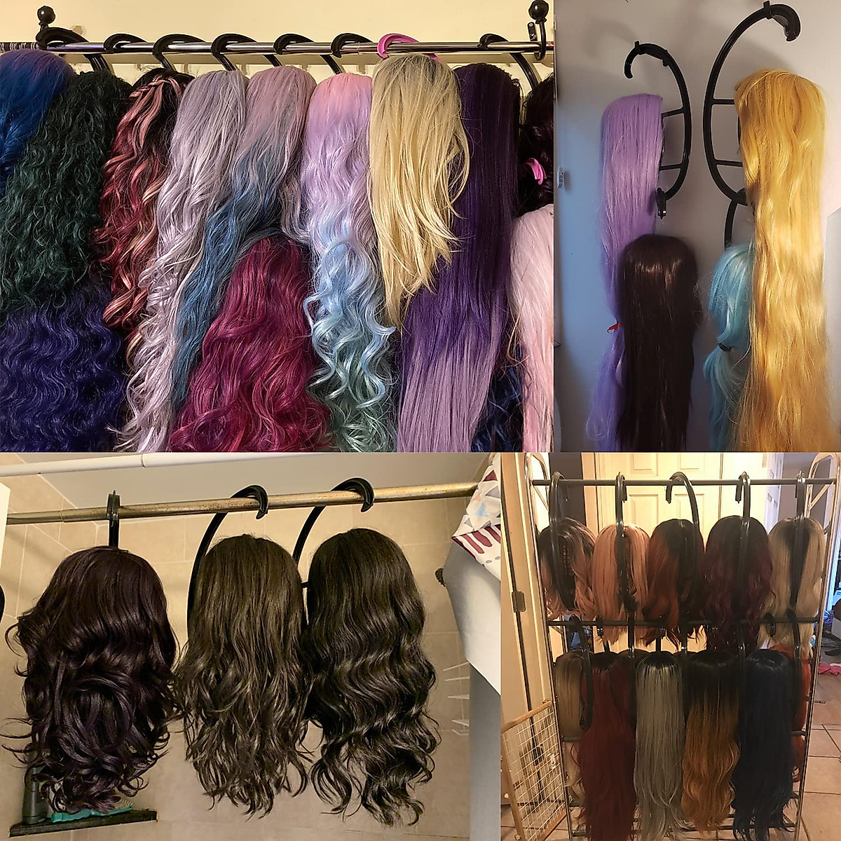 FINDYOU Hanging Wig Stand Wig Hanger for Multiple Wigs Holder Stand for Hair Extensions, Wigs & Accessories（6 Packs）