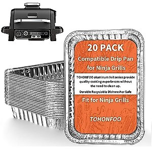 TOHONFOO 20 Pack Drip Pan Liners for Ninja OG701 Woodfire Outdoor Grill & Smoker - Compatible with Weber Genesis - Spirit - Q Series - Disposable Aluminum Foil Grease Tray Liners