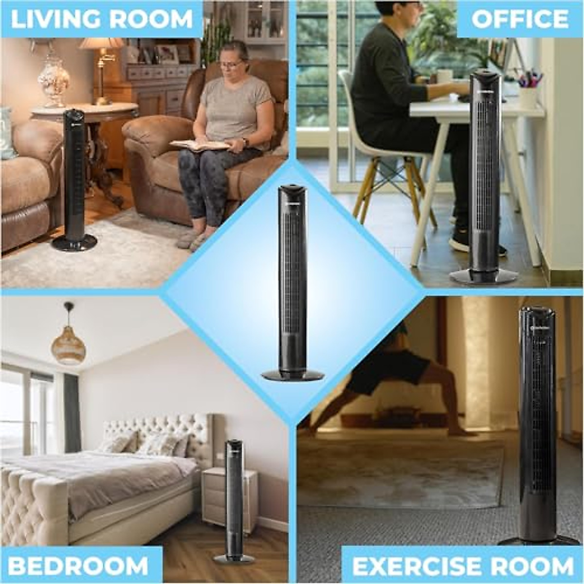 Comfort Zone Oscillating Portable Tower Fan, 32 inch, 3 Speed, 90 Degree Oscillation, Portable Built-in Carry Handle, Quiet Operation, Ideal for Home, Bedroom & Office, CZ12386