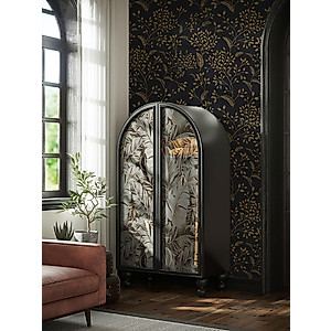 Heroad Brand Peel and Stick Wallpaper 196"x17.3" Black and Gold Wallpaper Boho Peel and Stick Wallpaper Floral Contact Paper Leaf Removable Wallpaper Self Adhesive for Cabinets Shelf Liner Vinyl Roll