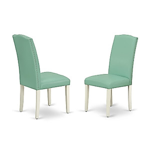 HomeStock Old World Opulence Modern Dining Table Set 5 Pcs - 4 Kitchen Chairs and A Dining Table - Linen White Finish Hardwood - Pond Color Pu Leather