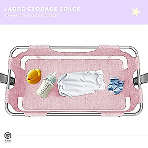 Napfox Baby Bassinet, Bedside Sleeper,Foldable Baby Bed to Bed, Adjustable Portable Bed for Infant/Baby/Newborn,with Mosquito Nets, Large Storage Bag, Comfortable Mattresses, Lockable Wheels (Pink)