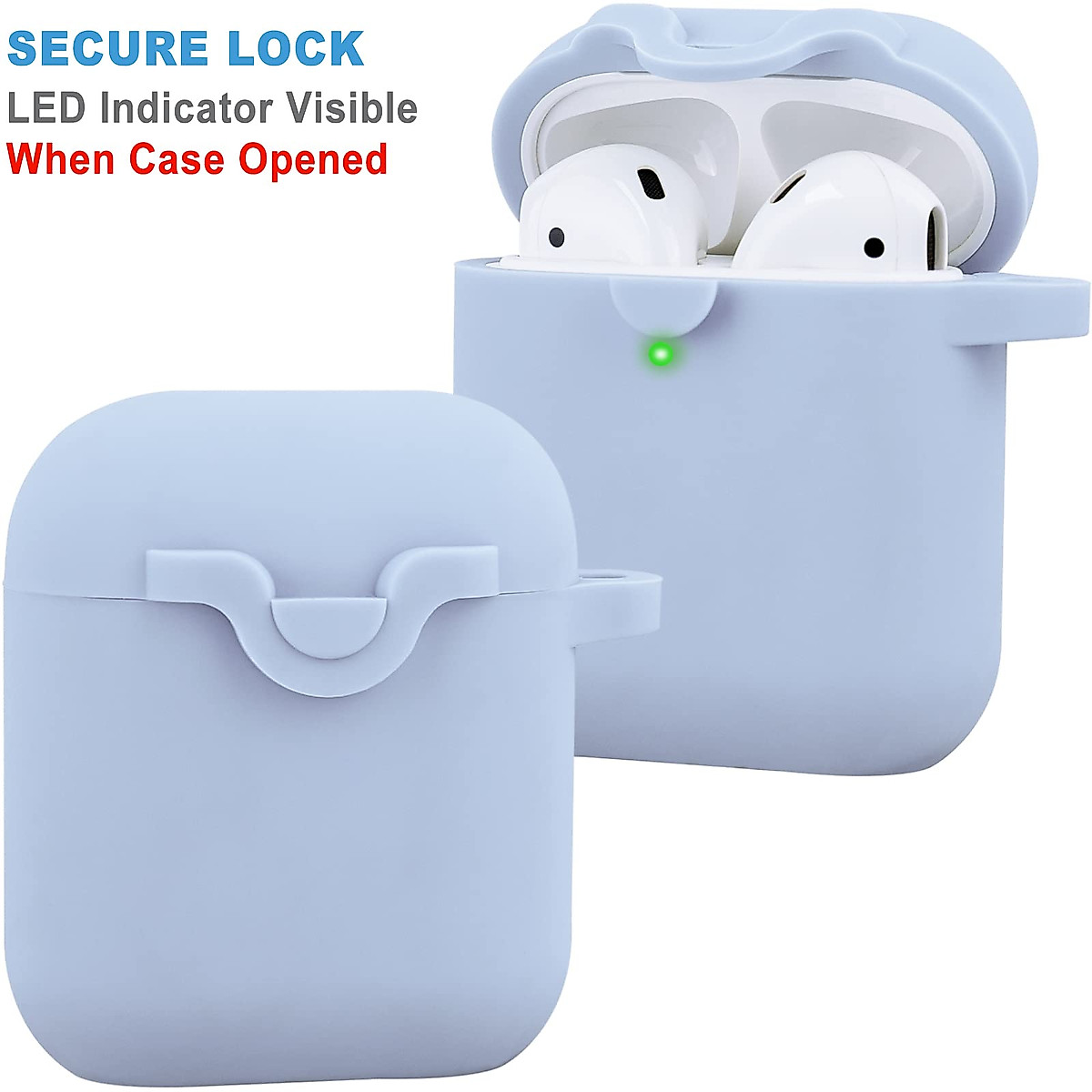 VOTILE Secure Lock Silicone Case Compatible with AirPods Case 1 & 2 with Bling Keychain, Soft Protective Earpod Case Cover Earbuds Cases Women Girls for Apple Air Pod 2 Case - Sky Blue
