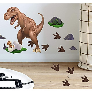 Dinosaur Wall Decals – Dino Decor Art Stickers for Boys & Kids Bedrooms, Playroom Murals & Decorations (T-Rex & Baby)