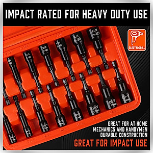 HORUSDY Magnetic Nut Driver Set | 15-Piece | Impact Nut Driver Set | SAE (1/4" to 9/16") and Metric (6-14mm) | Chrome Vanadium Steel | 1/4" Hex Shank