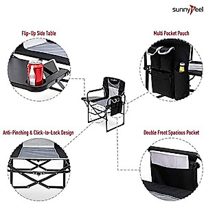 SUNNYFEEL Camping Directors Chair, Heavy Duty,Oversized Portable Folding Chair with Side Table, Pocket for Beach, Fishing,Trip,Picnic,Lawn,Concert Outdoor Foldable Camp Chairs